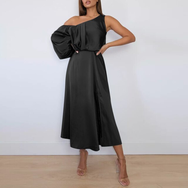 Pleated Split Satin Dress – Schick diary